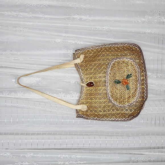 American Vintage | Bags | Vintage 7s Woven Straw Floral Bag Decorative ...